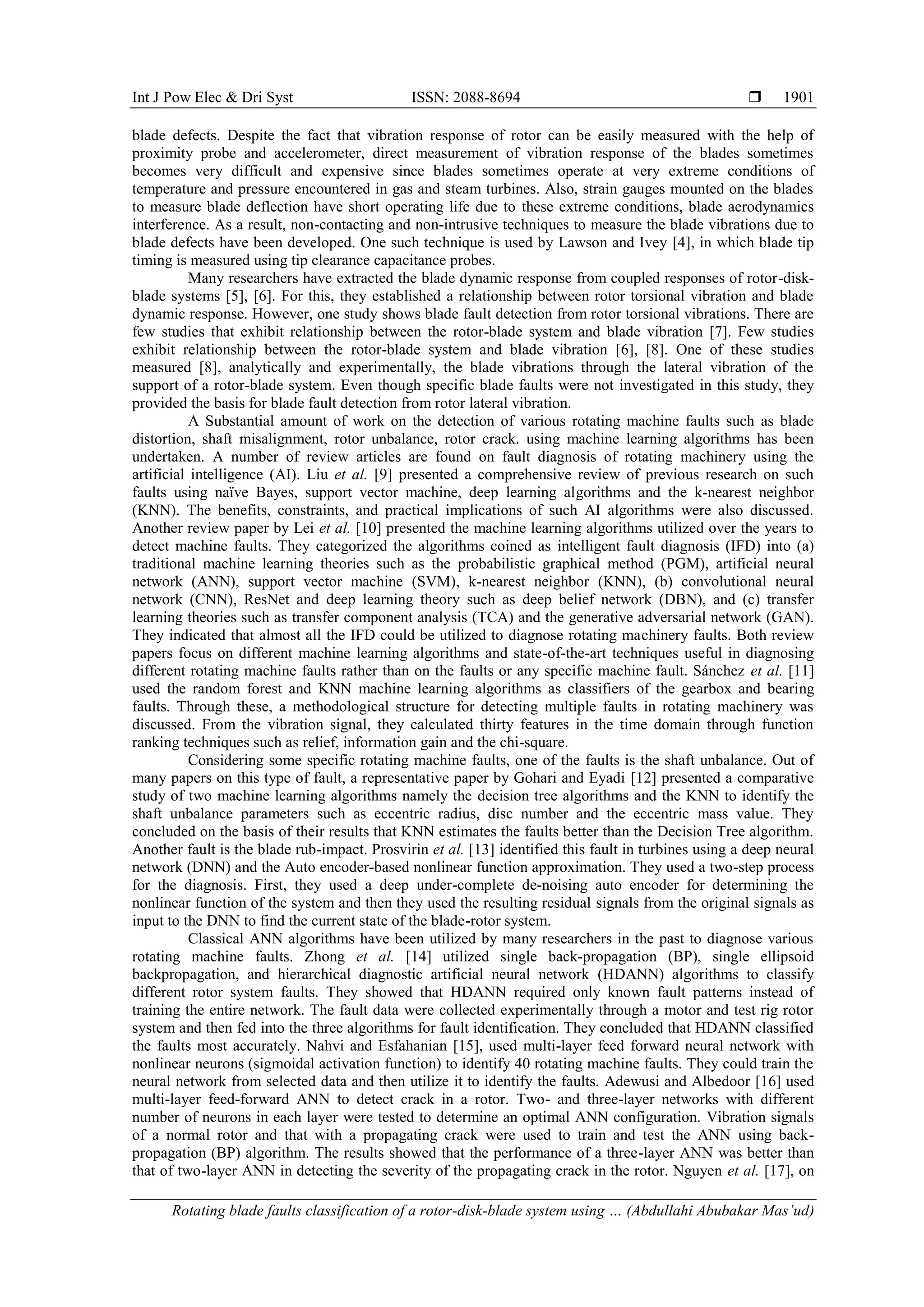 Rotating Blade Faults Classification Of A Rotor Disk Blade System Using Artificial Neural
