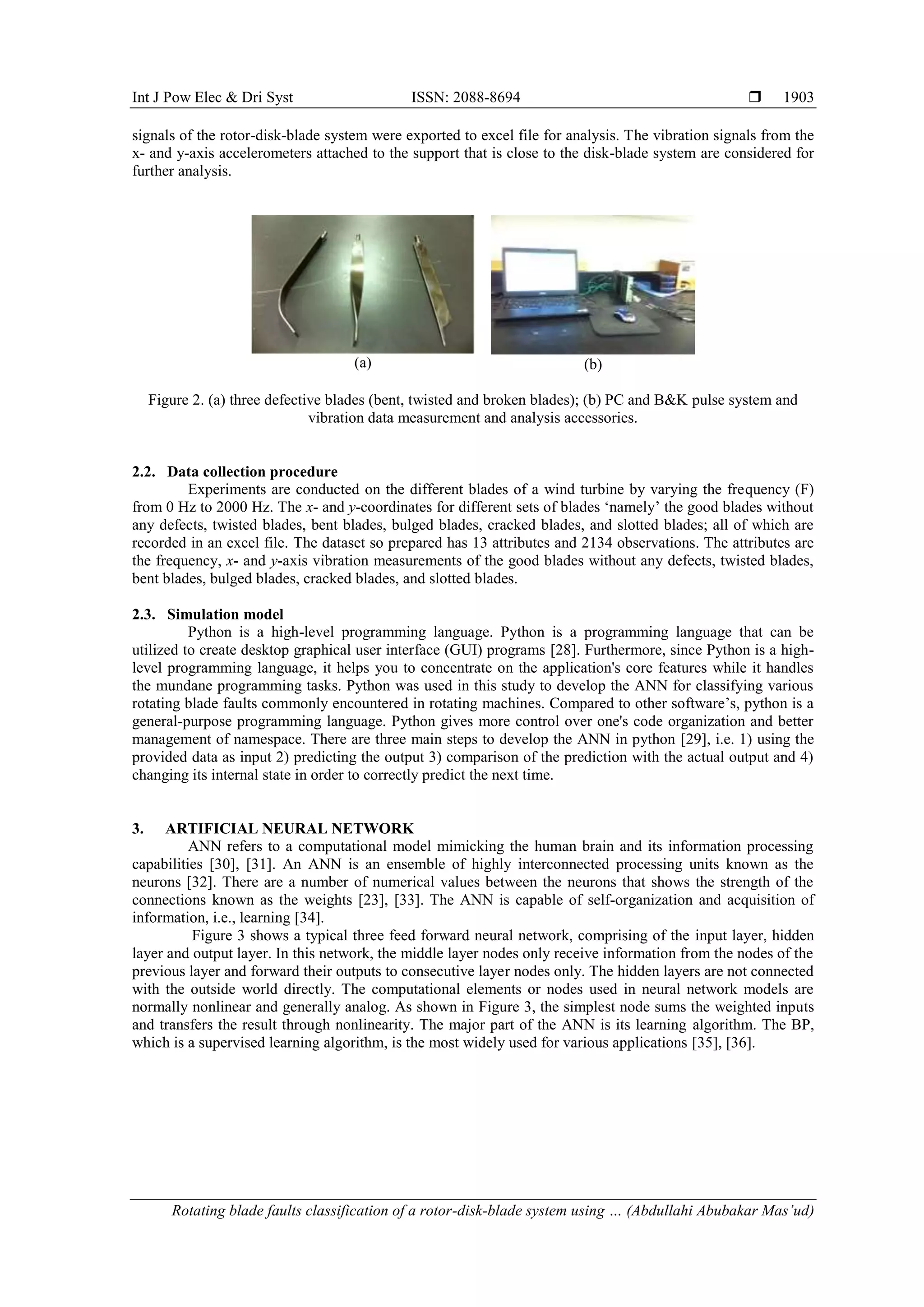 Rotating Blade Faults Classification Of A Rotor Disk Blade System Using Artificial Neural