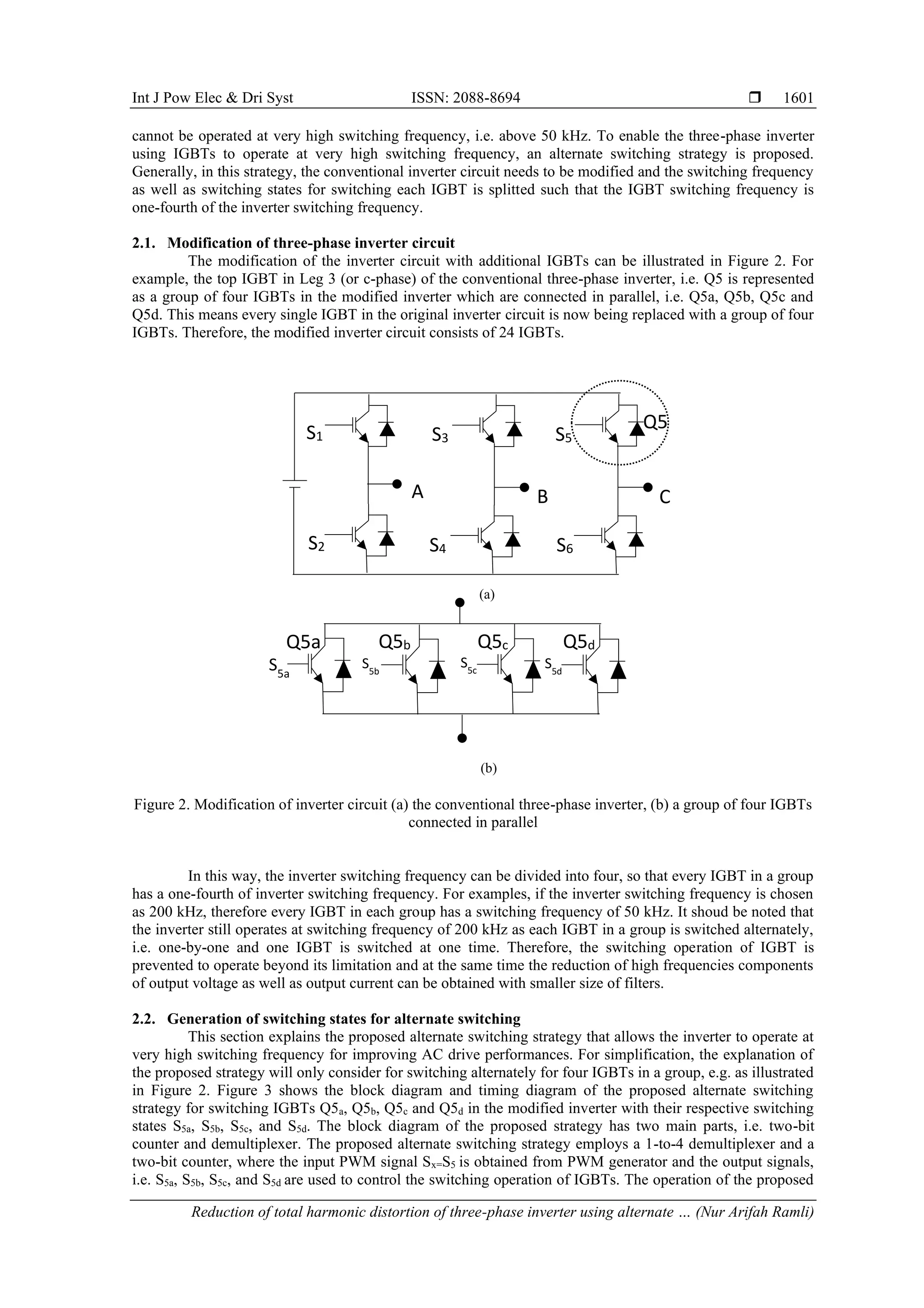 Reduction of total harmonic distortion of three-phase inverter using alternate switching ...