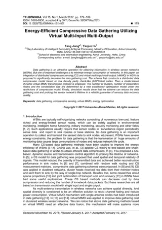 Energy-Efficient Compressive Data Gathering Utilizing Virtual Multi-Input Multi-Output | PDF