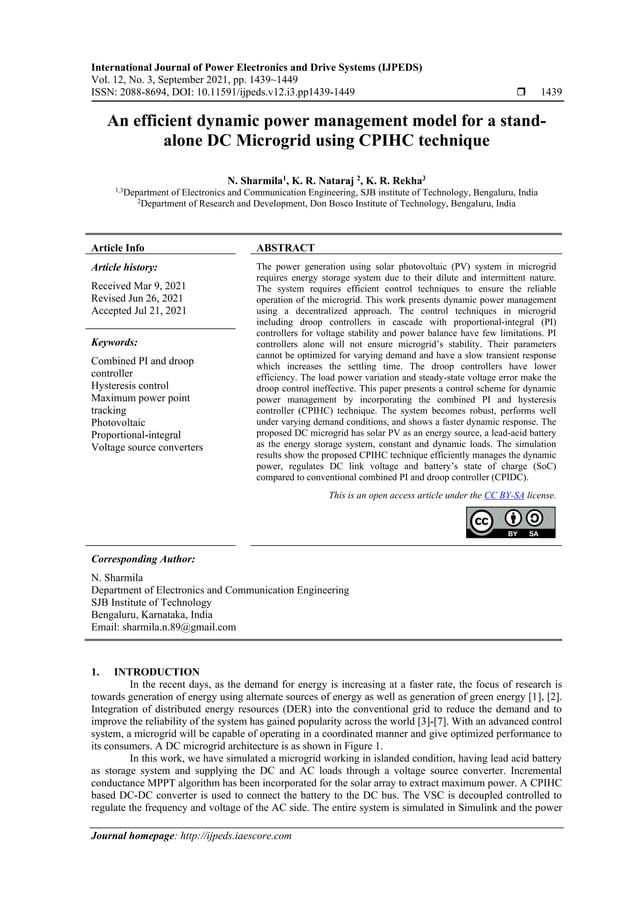An efficient dynamic power management model for a stand-alone DC Microgrid using CPIHC technique ...