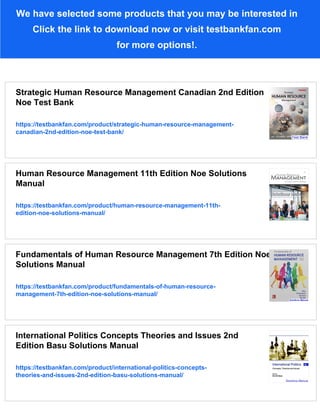 Strategic Human Resource Management Canadian 2nd Edition Noe Solutions Manual | PDF
