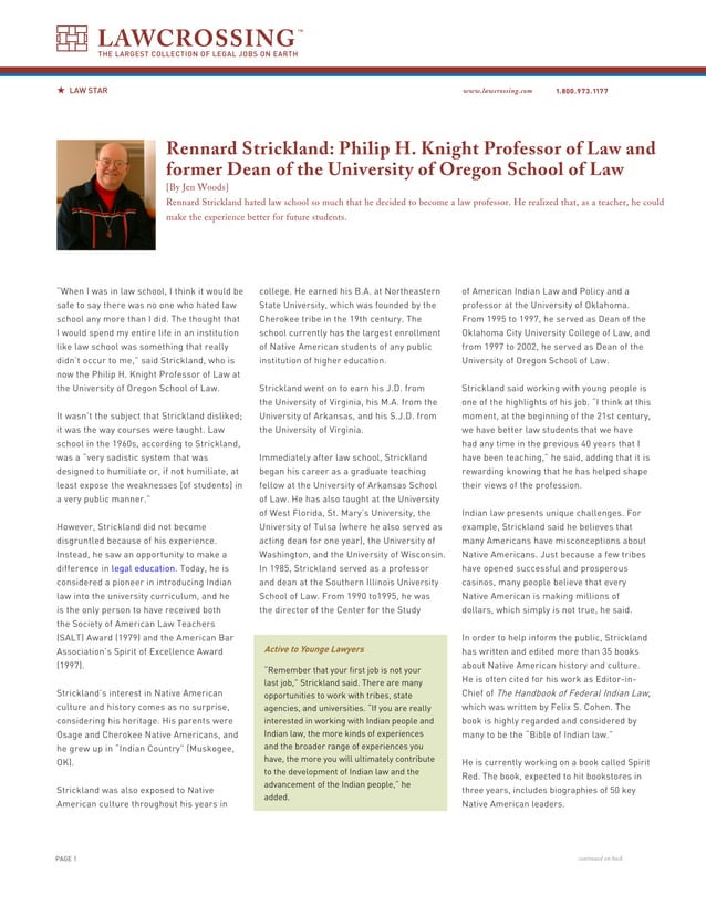 Rennard Strickland: Philip H. Knight Professor of Law and former Dean ...