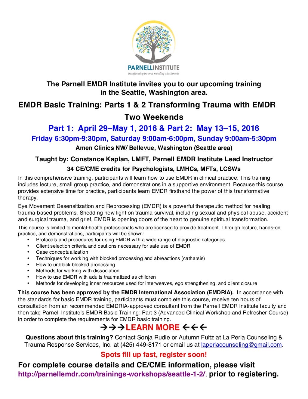 Seattle EMDR Training Flyer