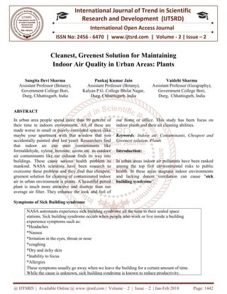 Cleanest, Greenest Solution for Maintaining Indoor Air Quality in Urban ...