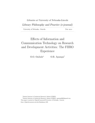 Effects of ICT on R & D Activities - the FIIRO Experience | PDF