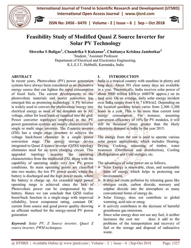 Feasibility Study of Modified Quasi Z Source Inverter for Solar PV Technology | PDF | Power and ...