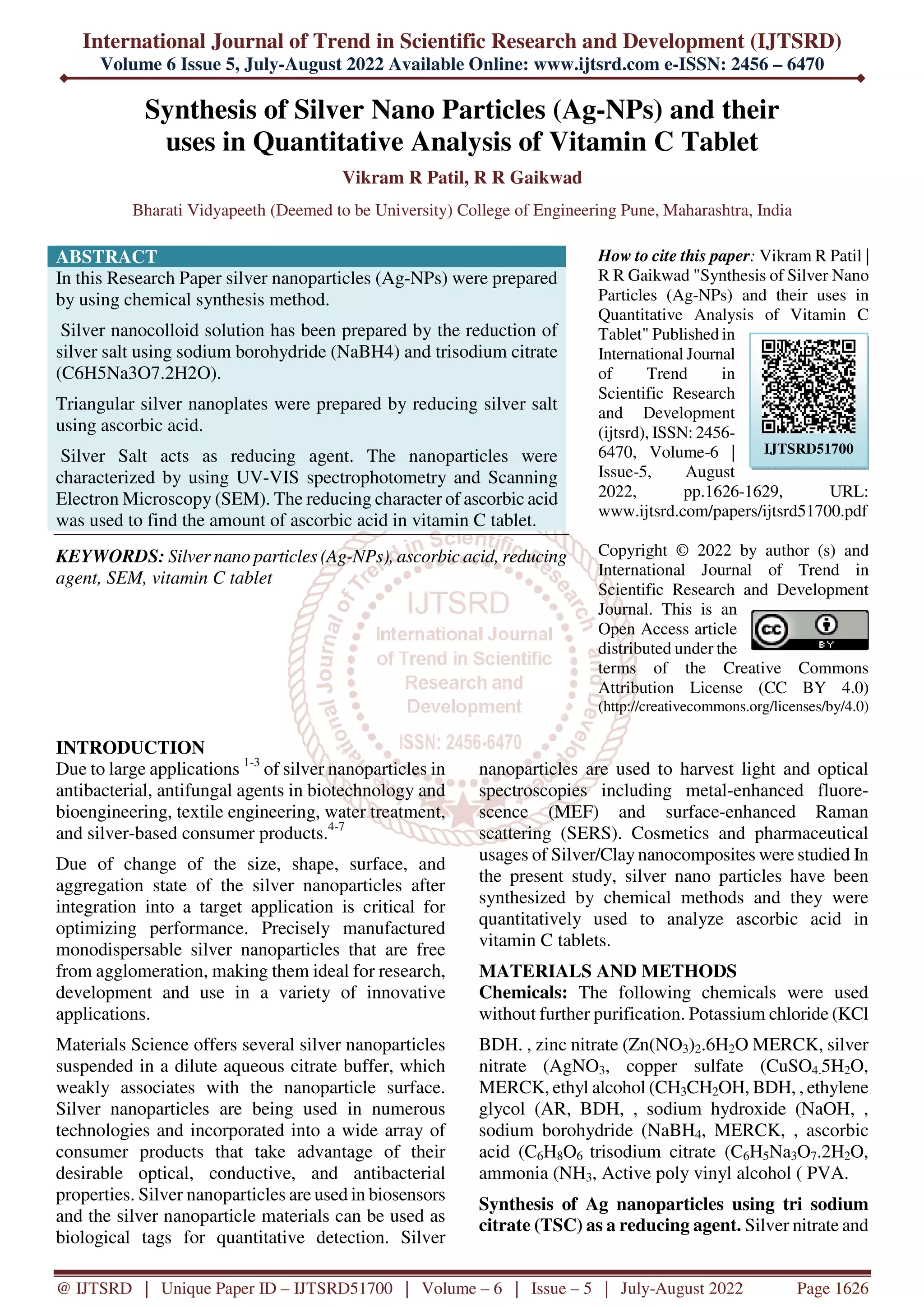 Synthesis of Silver Nano Particles Ag NPs and their uses in ...
