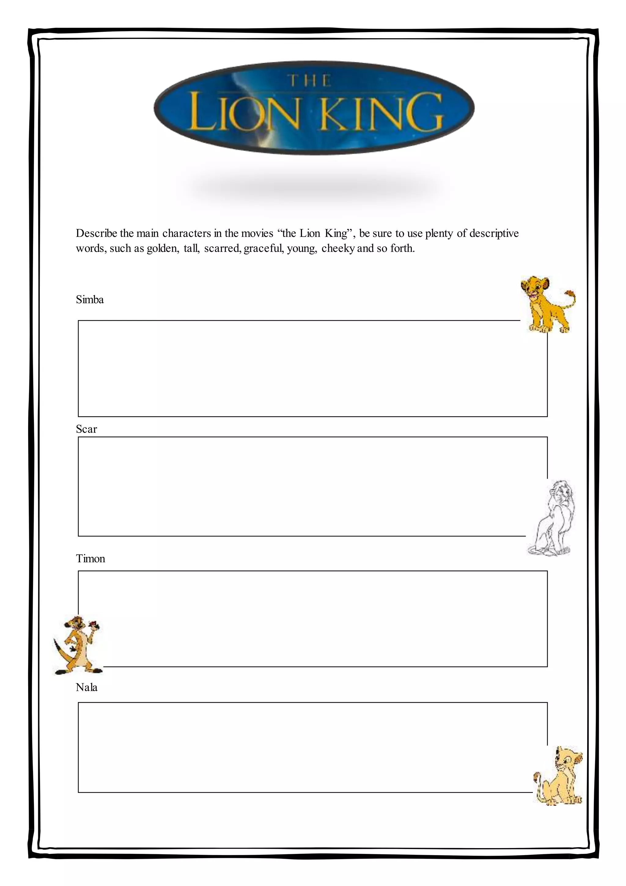 The Lion King Worsheet | DOCX