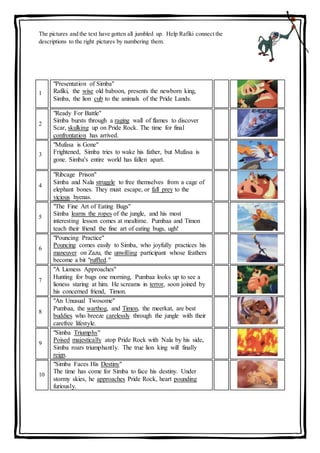 The Lion King Worsheet | DOCX