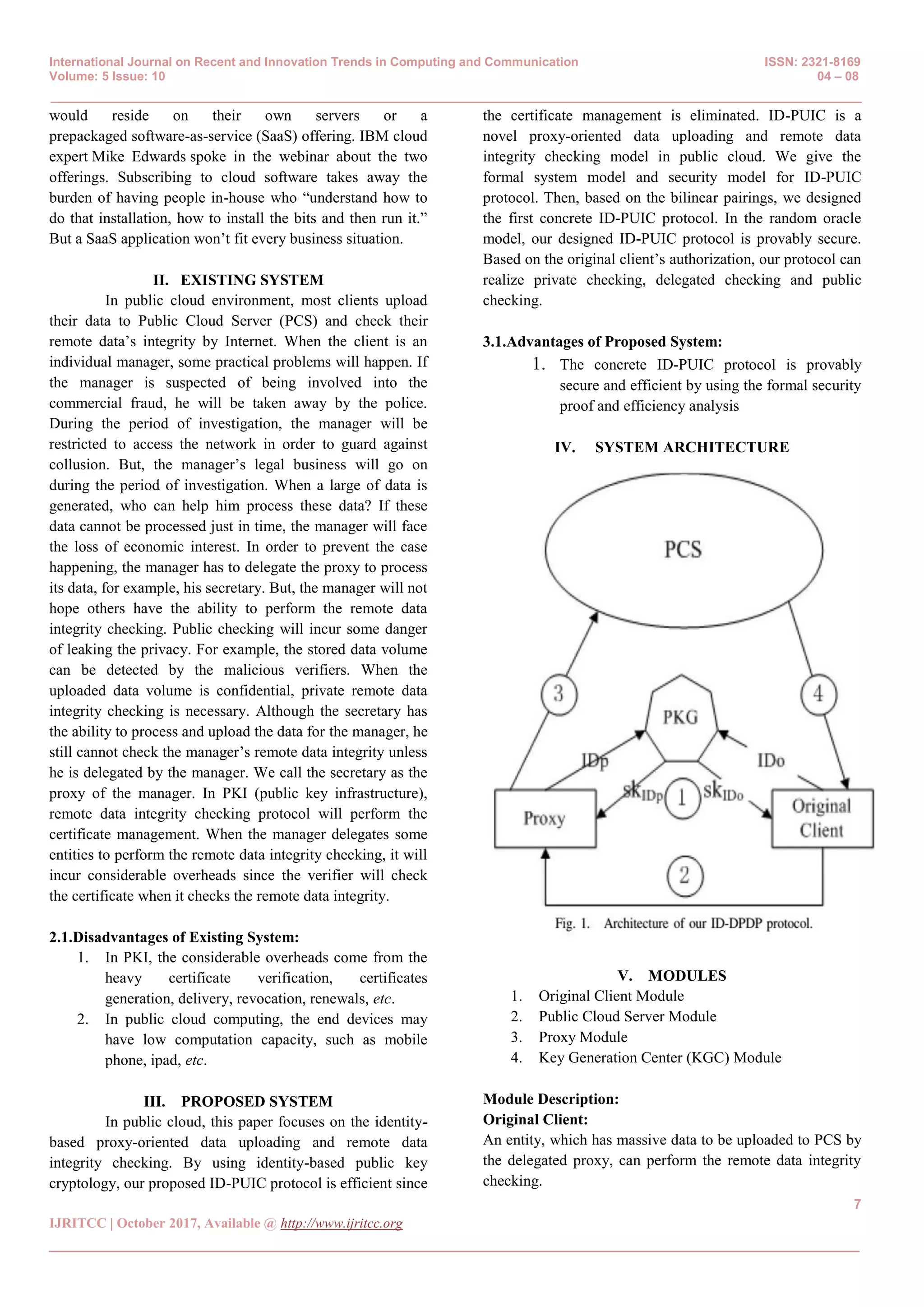 Identity Based Proxy Oriented Data Uploading And Remote Data Integrity