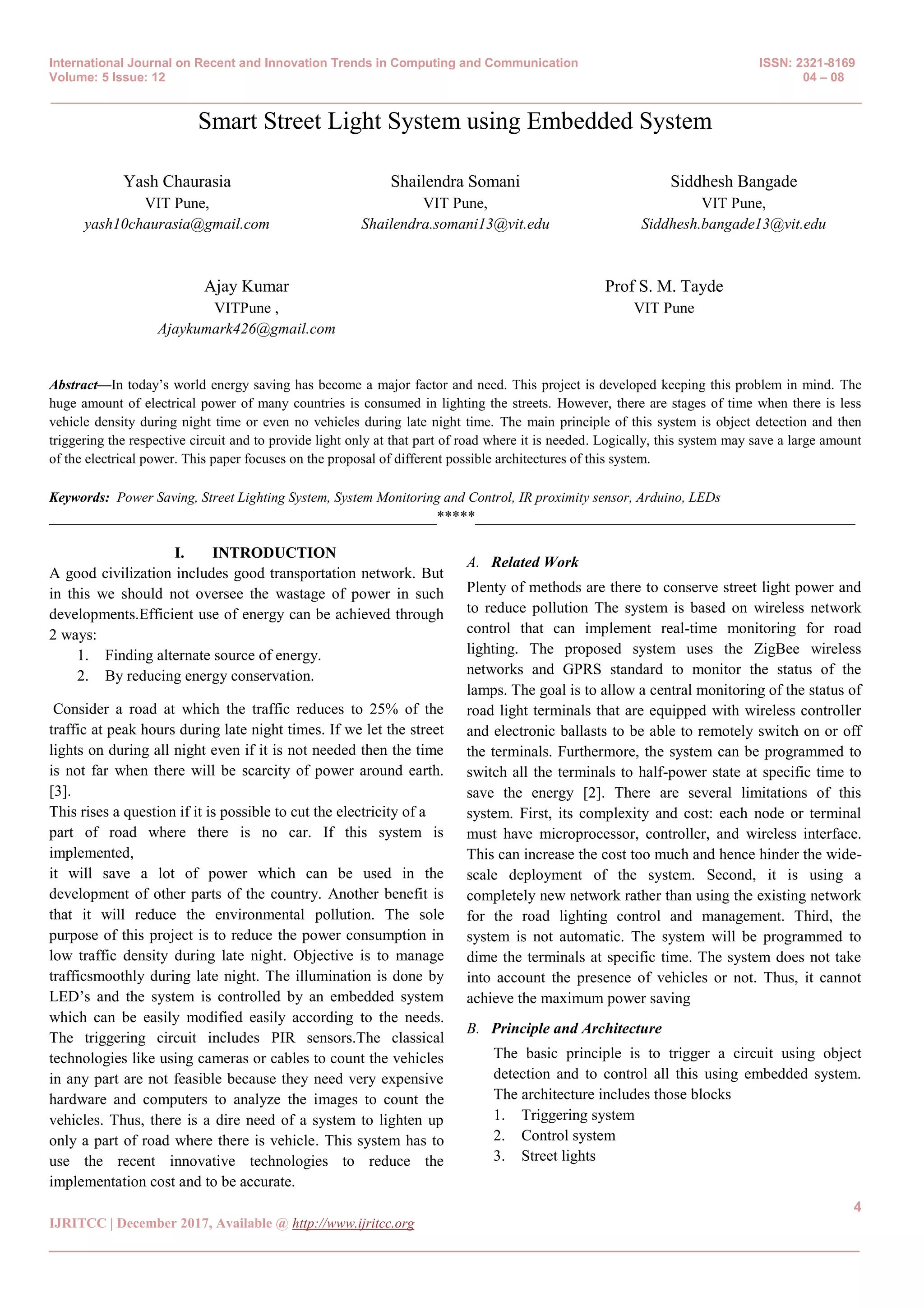 Smart Street Light System using Embedded System | PDF