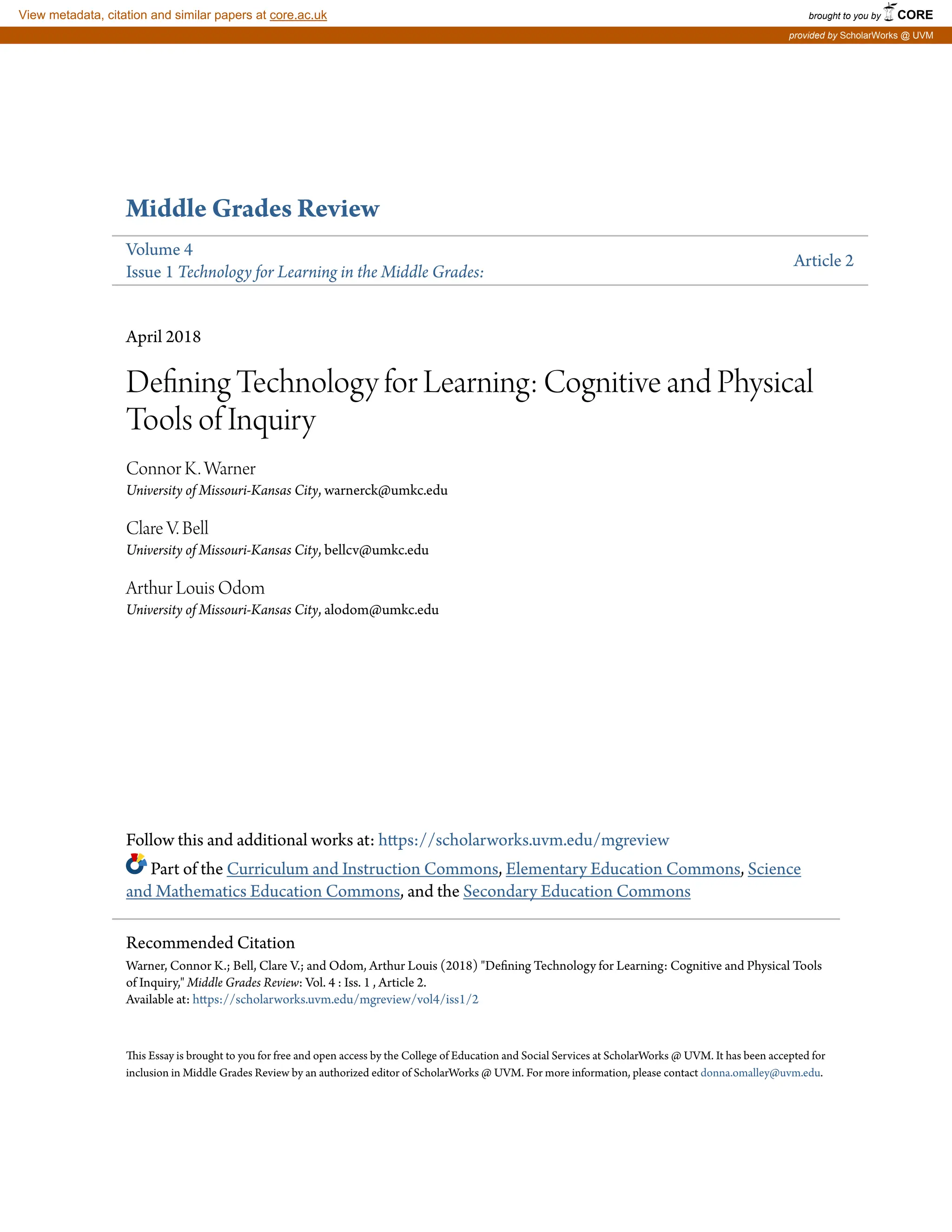 Defining Technology for Learning: Cognitive and Physical | PDF