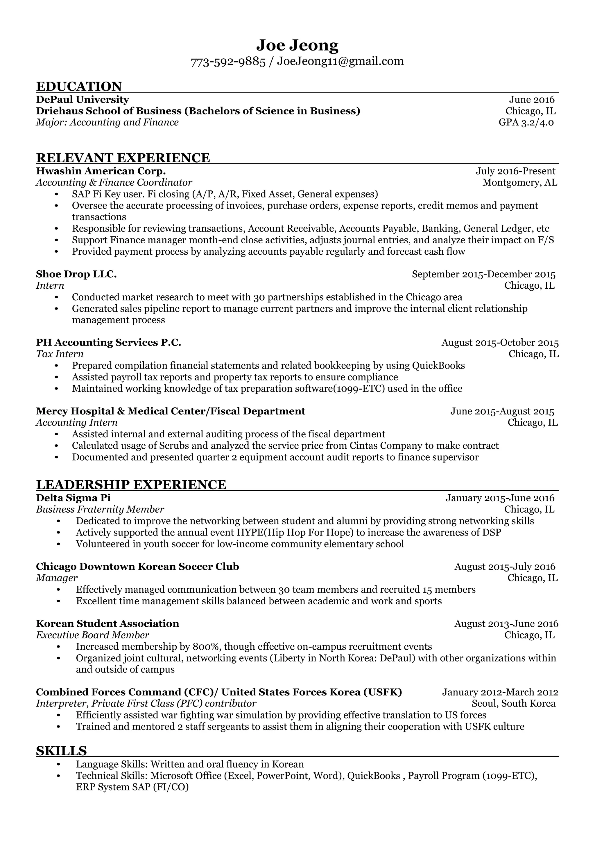 Resume- Joe Jeong | PDF