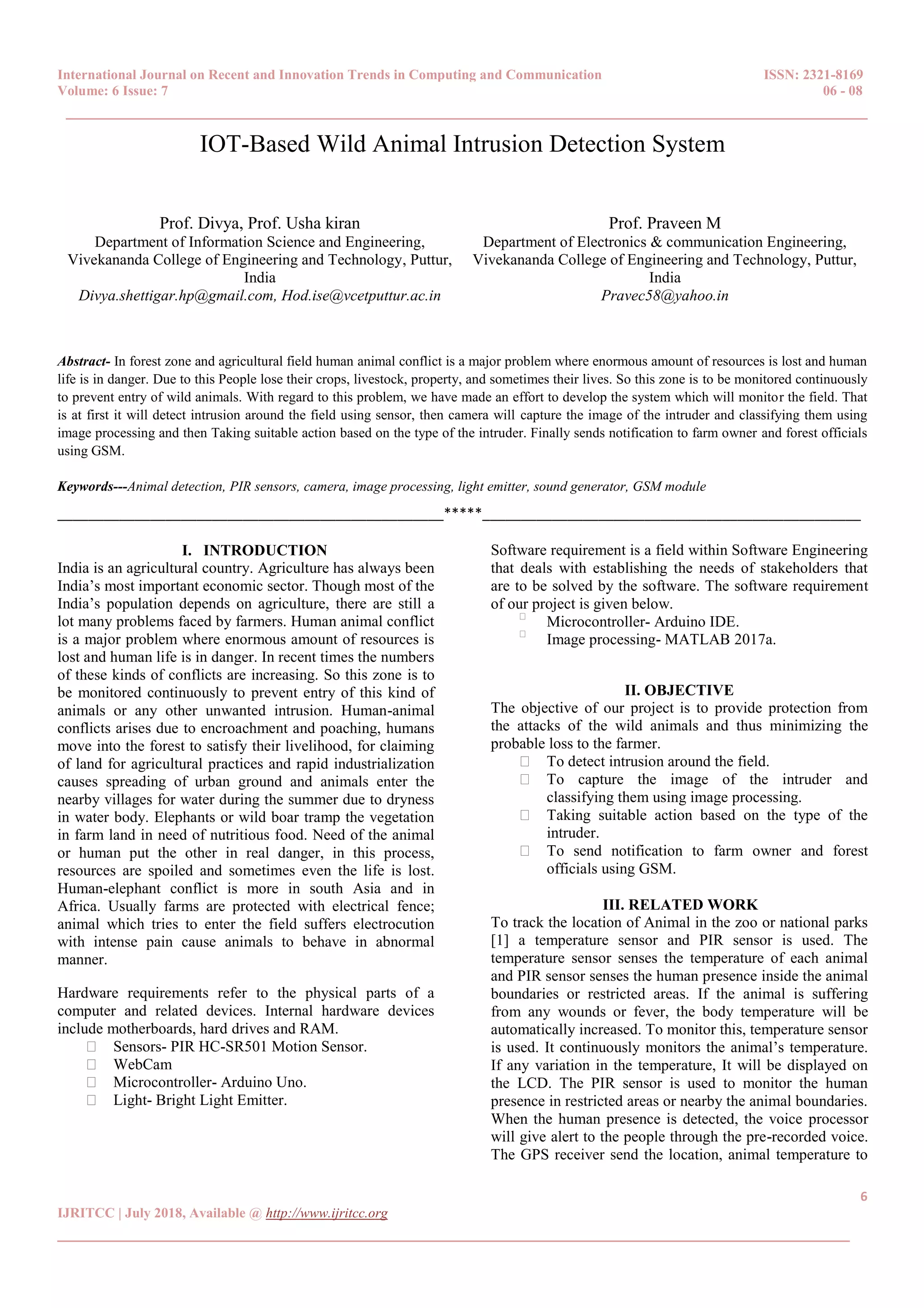 IOT-Based Wild Animal Intrusion Detection System | PDF