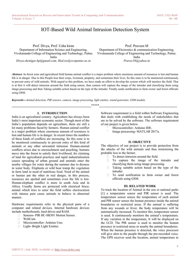 IOT-Based Wild Animal Intrusion Detection System | PDF
