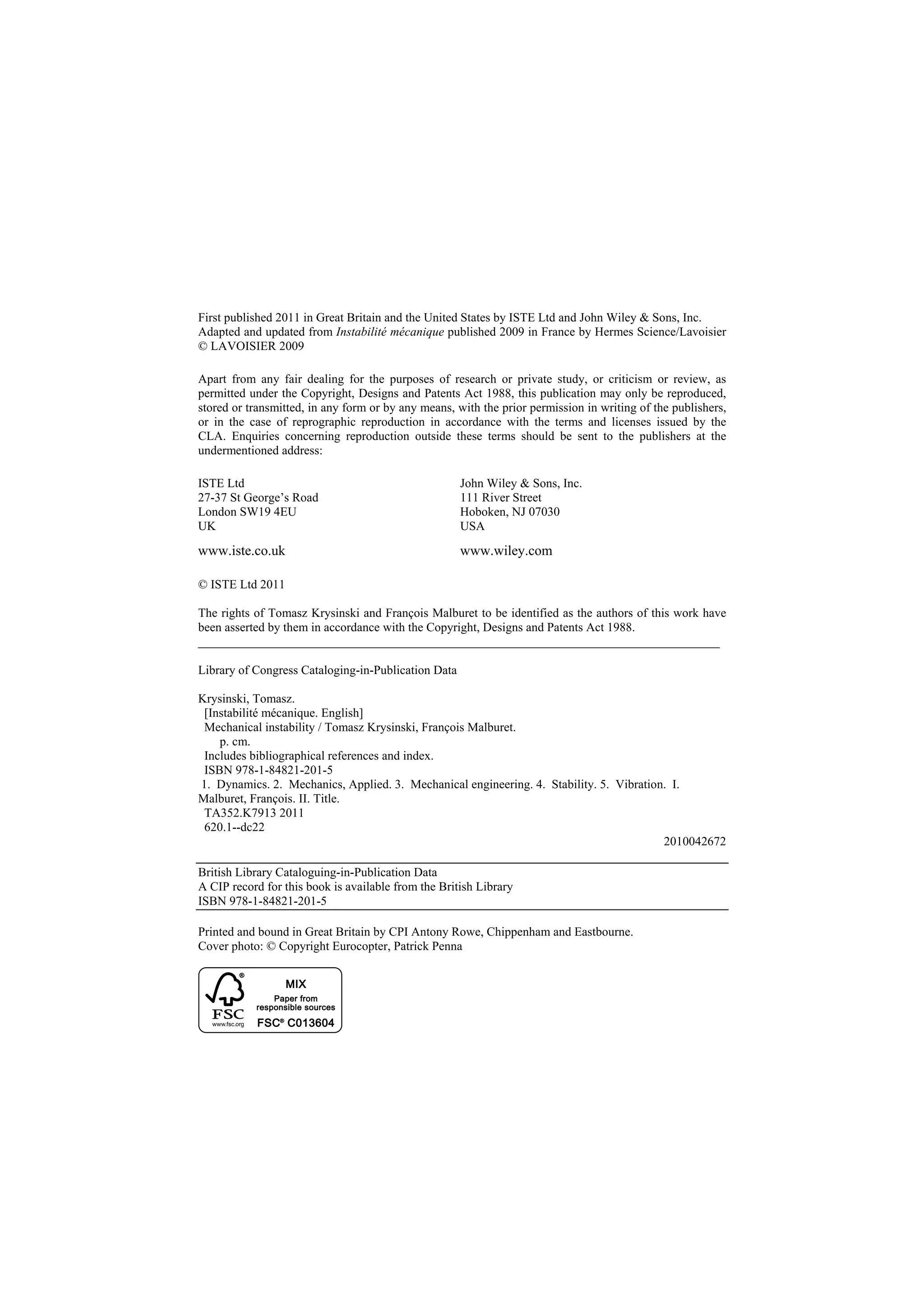Mechanical Instability Tomasz Krysinski Francois Malburetauth | PDF