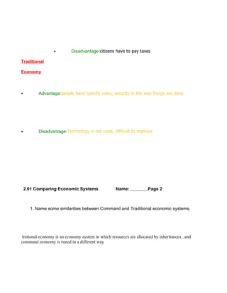 2.01 Comparing Economic Systems | PDF