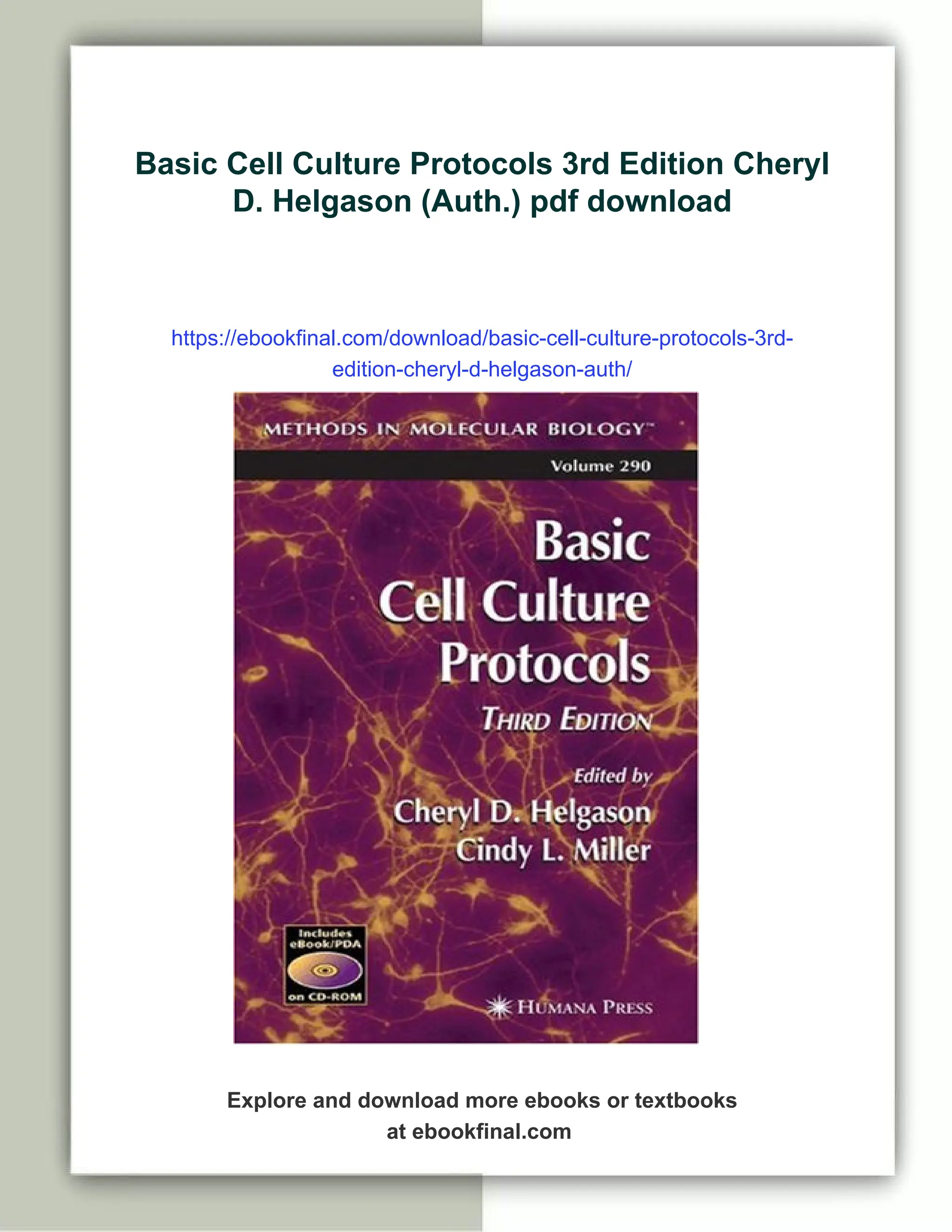 Basic Cell Culture Protocols 3rd Edition Cheryl D. Helgason (Auth.) | PDF