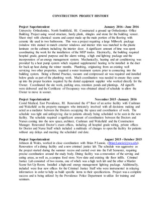 2016 Resume and Construction Project Hist ory | PDF