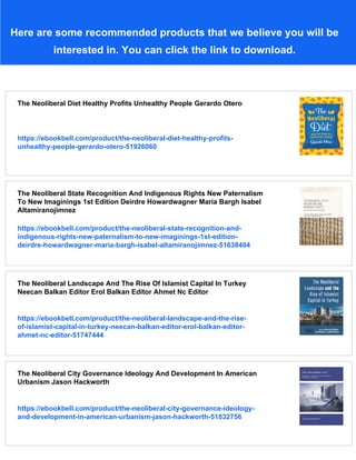 The Neoliberal Diet Healthy Profits Unhealthy People Gerardo Otero | PDF