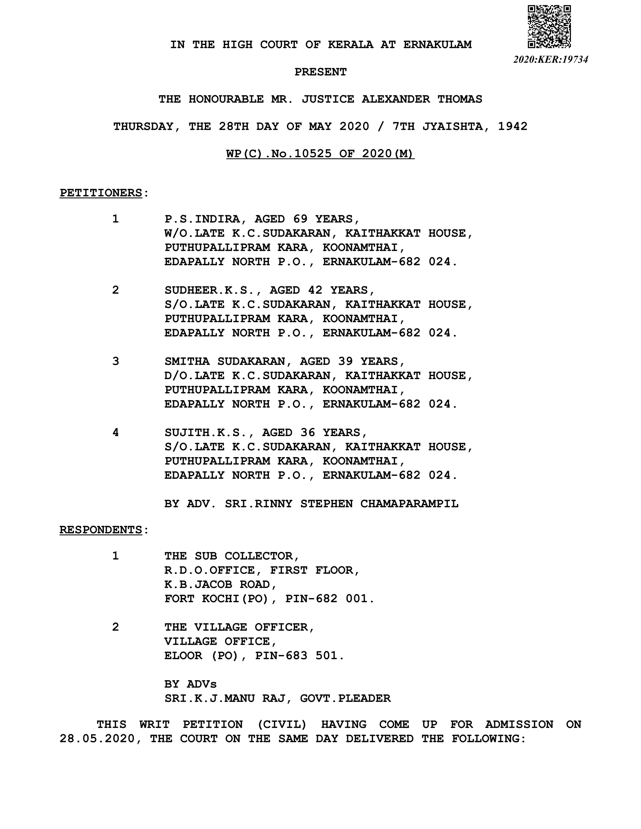 Indira P.S Vs sub Collector Kochi - The settlement register is not a ...