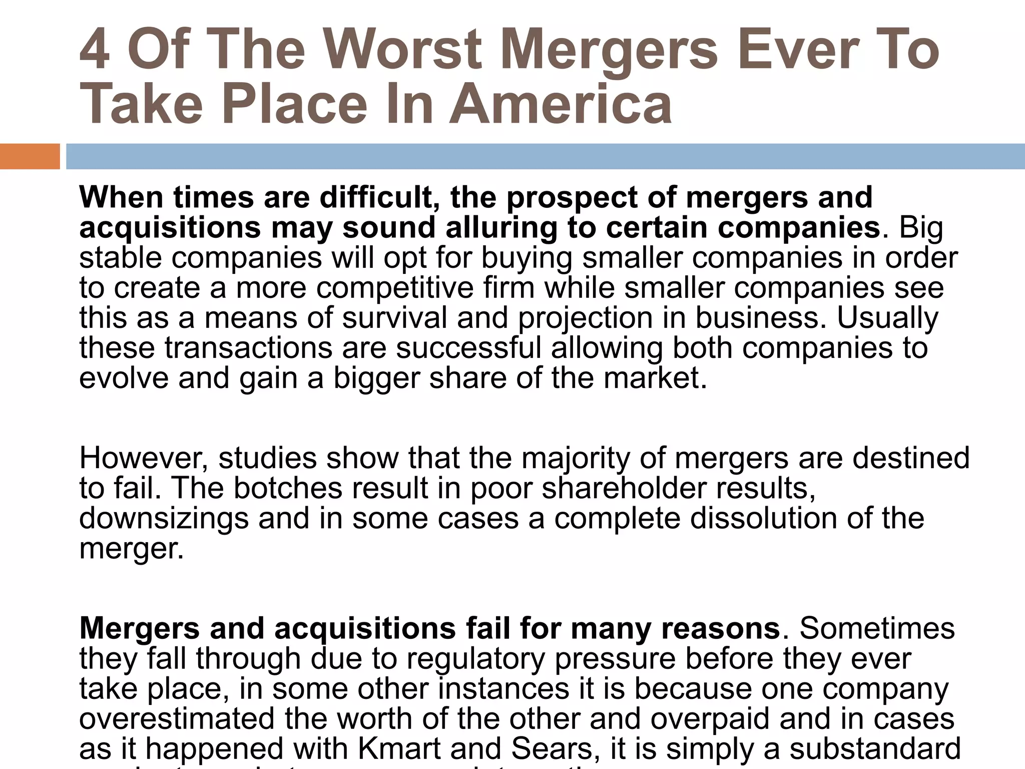 4 Of The Worst Mergers Ever To Take Place In America | PPTX