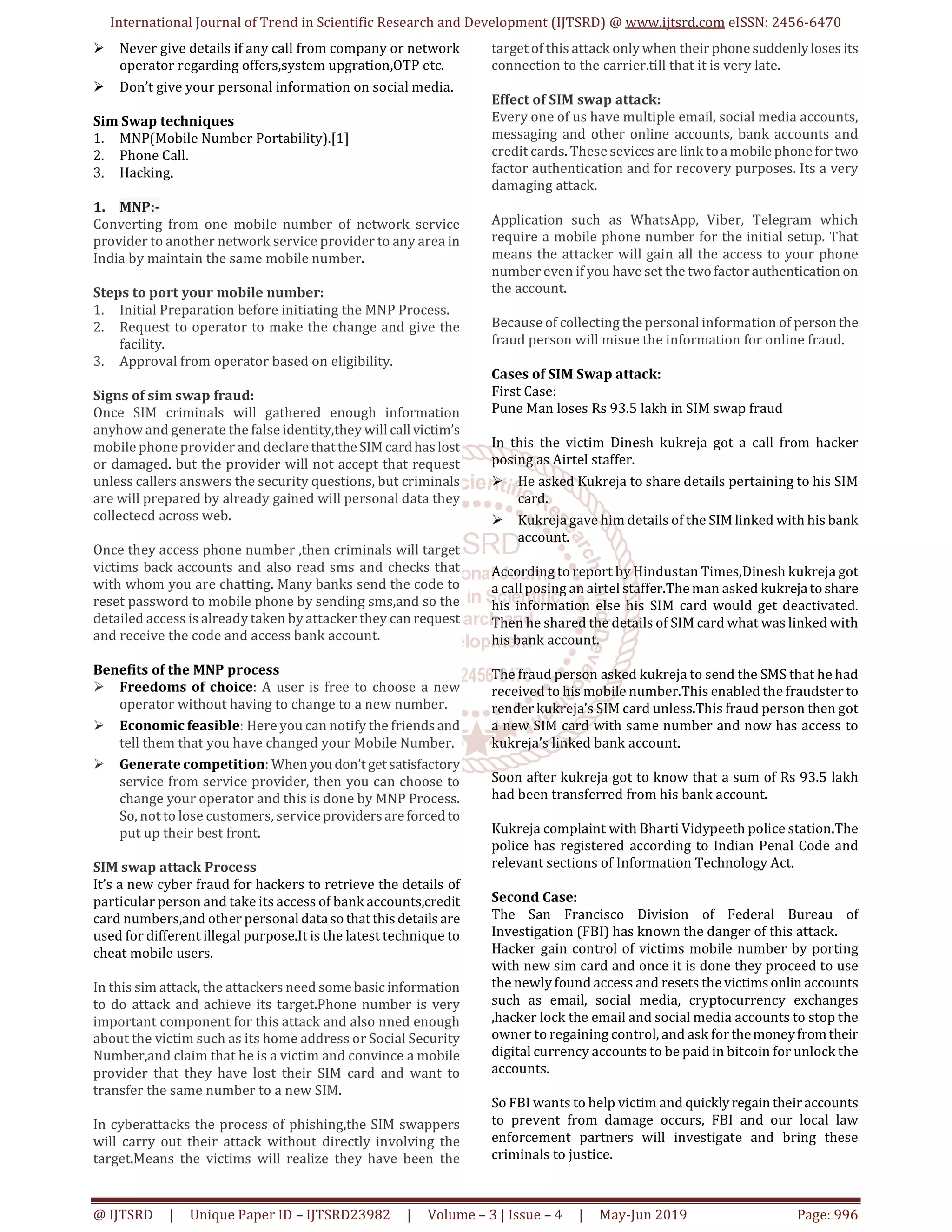 Awareness of Sim Swap Attack | PDF