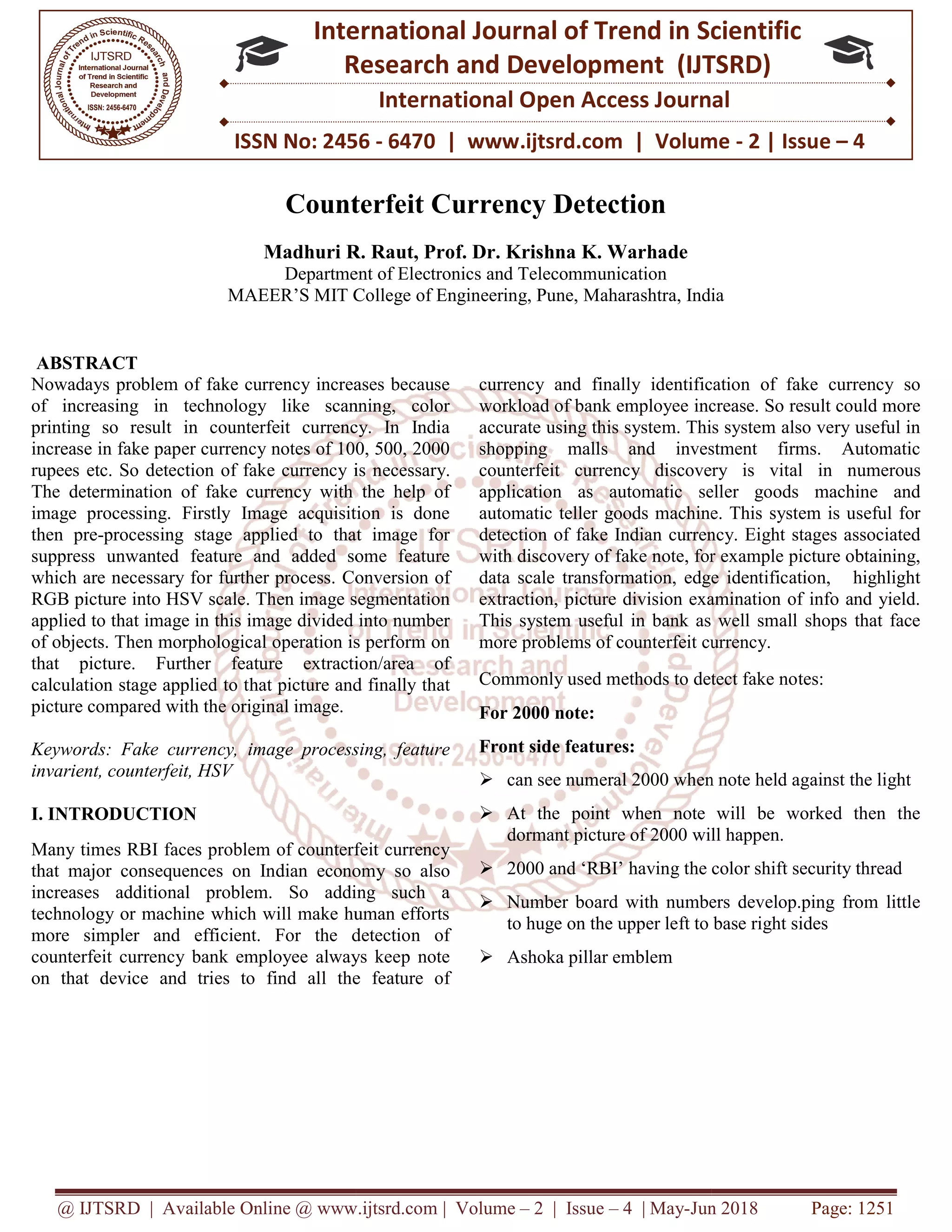 Counterfeit Currency Detection | PDF