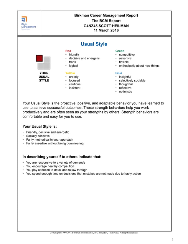 Birkman carreer Management Report (1) | PDF