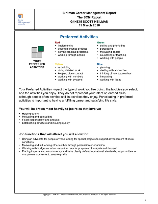 Birkman carreer Management Report (1) | PDF