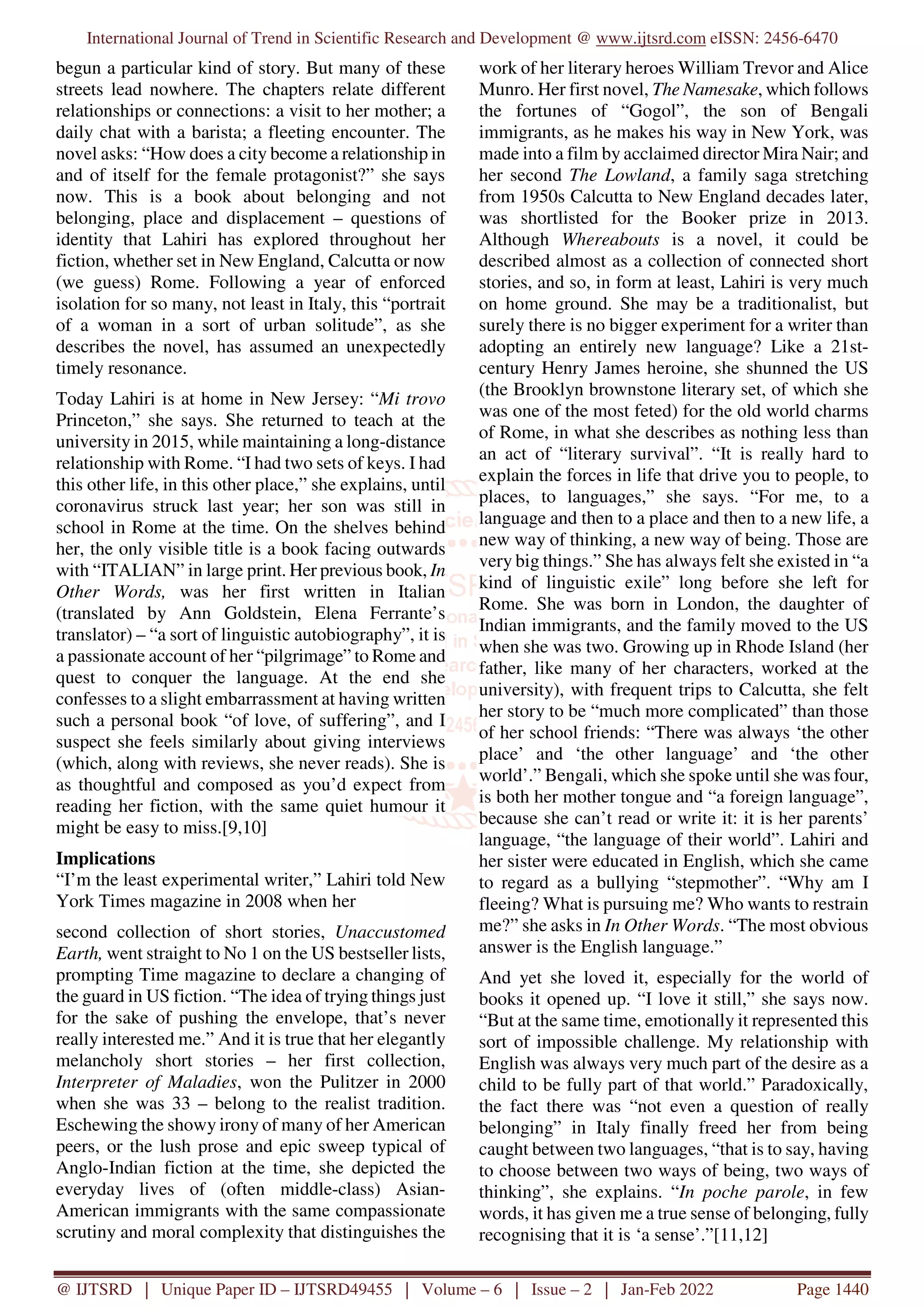 Familial Representation in the Writings of Jhumpa Lahiri | PDF