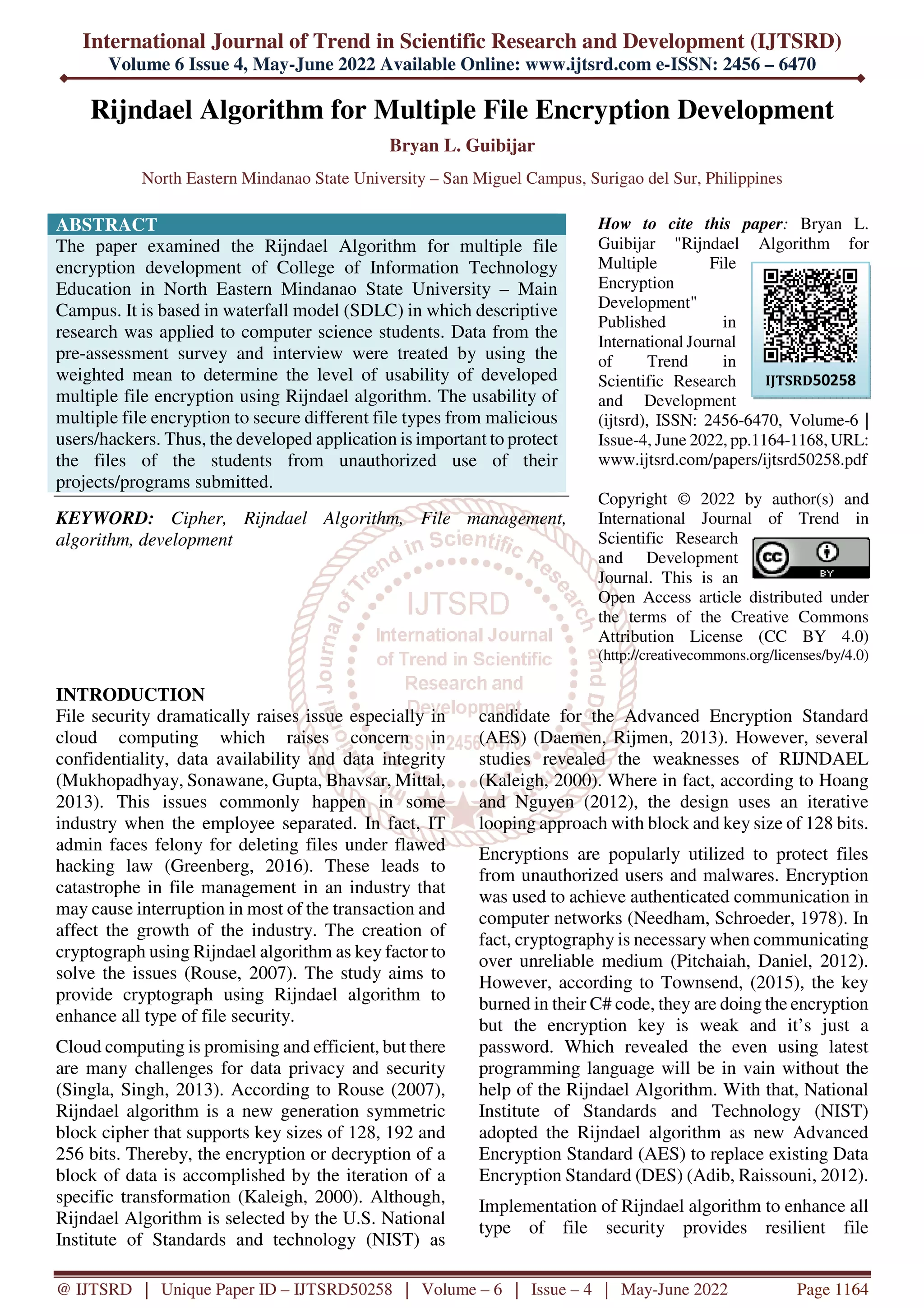Rijndael Algorithm For Multiple File Encryption Development Pdf
