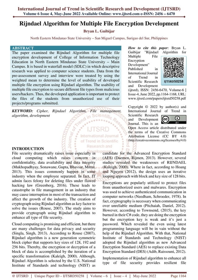 Rijndael Algorithm for Multiple File Encryption Development | PDF
