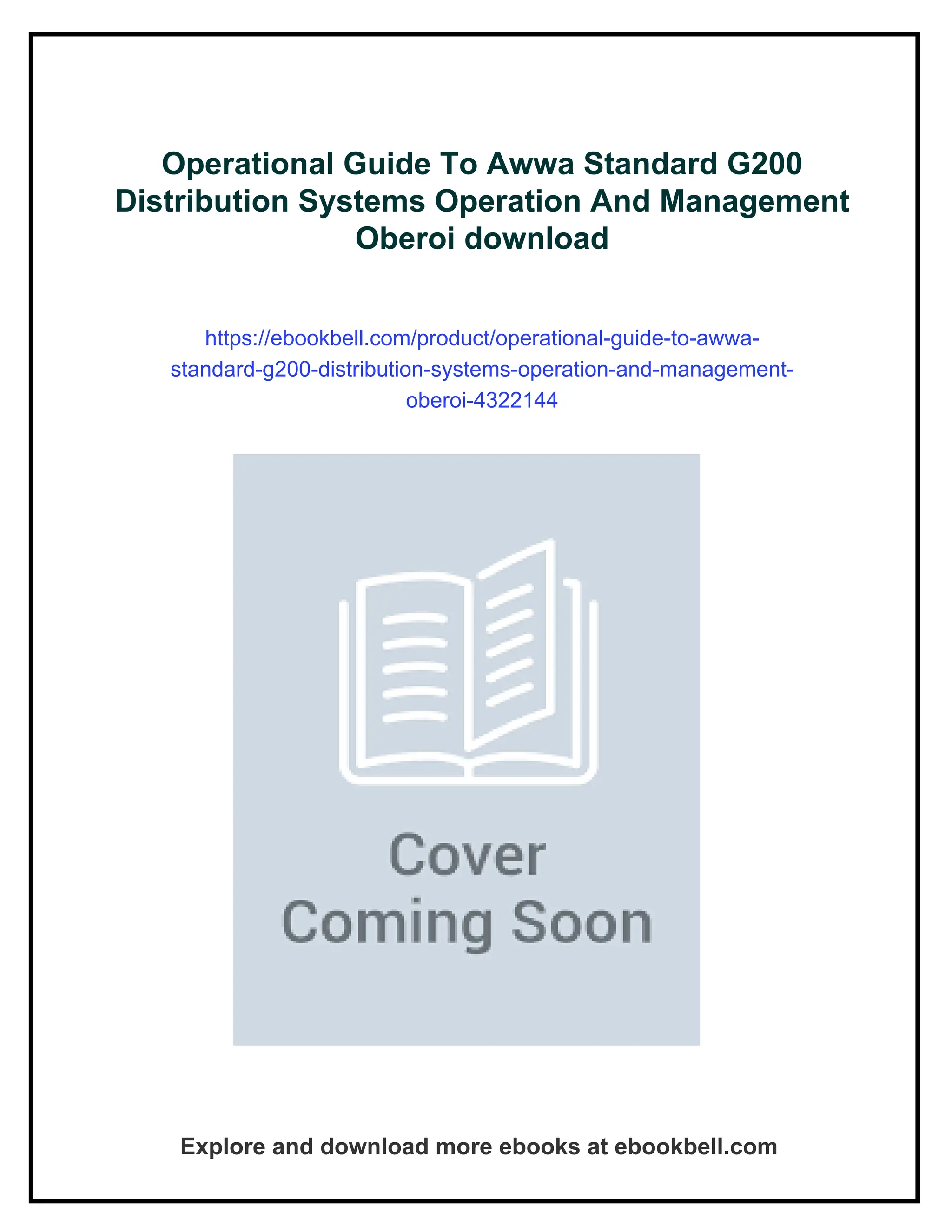 Operational Guide To Awwa Standard G200 Distribution Systems Operation ...