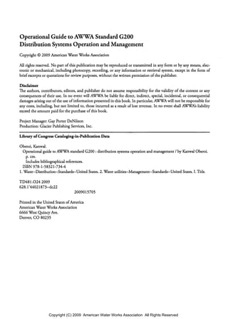 Operational Guide To Awwa Standard G200 Distribution Systems Operation ...