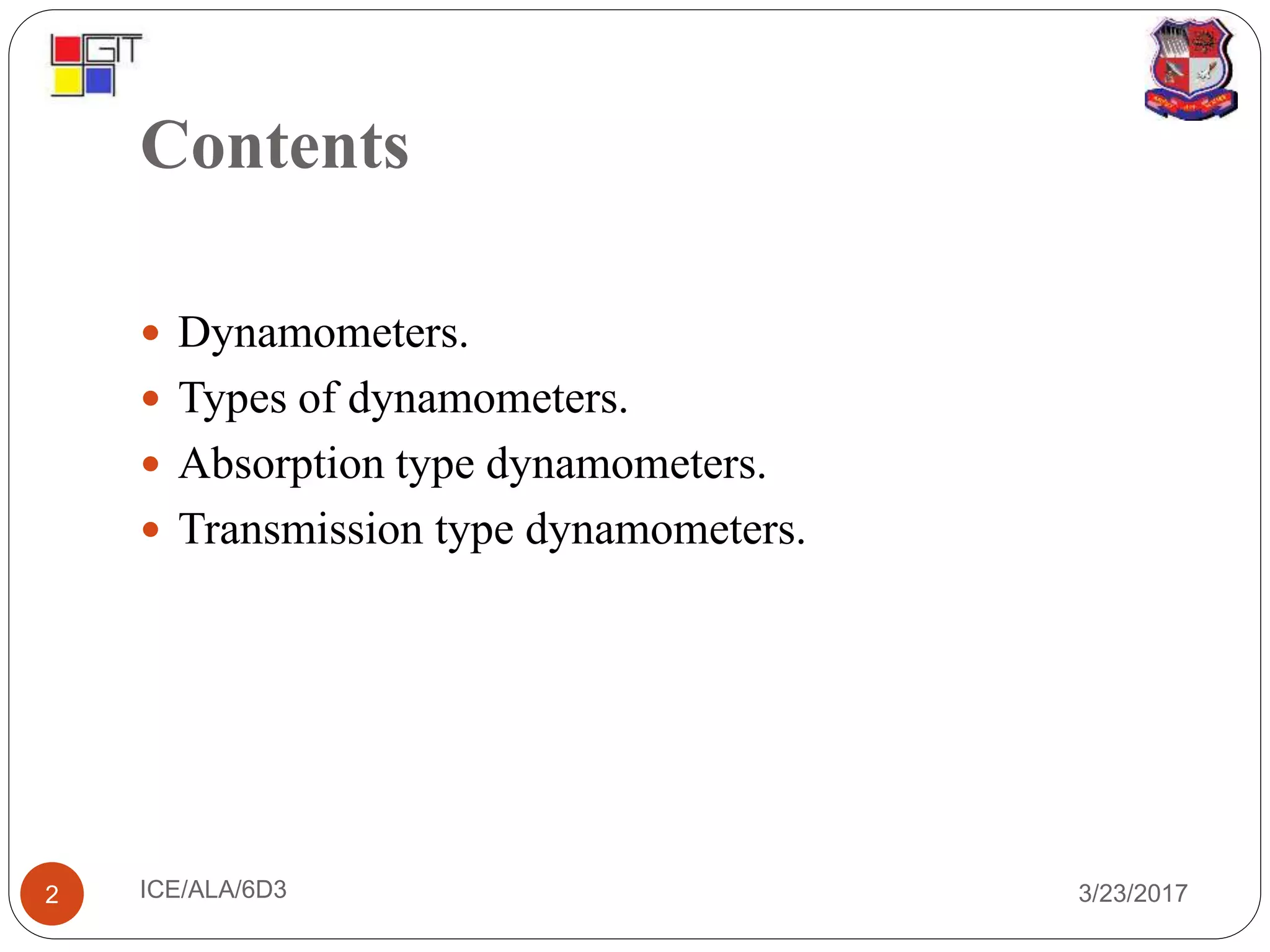 presentation on dynamometers | PPTX