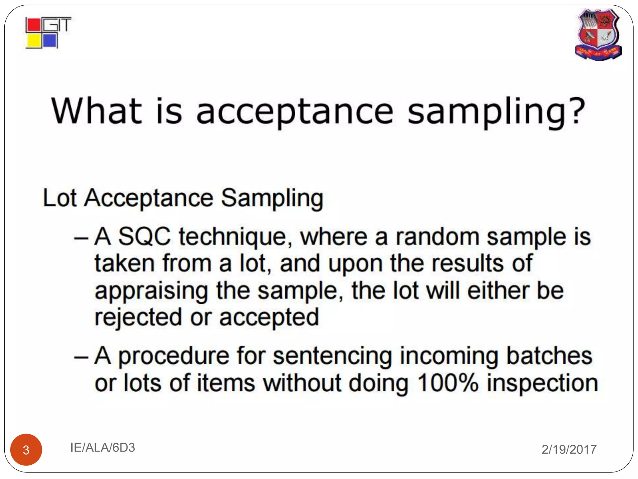 presentation on acceptance sampling plans | PPTX | Science