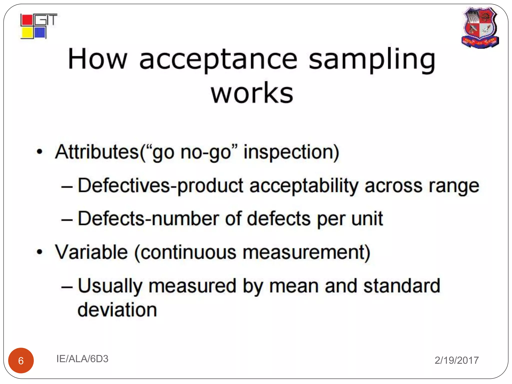presentation on acceptance sampling plans | PPTX | Science