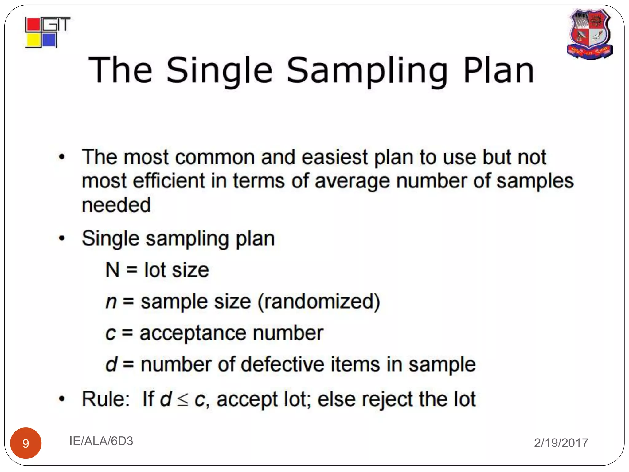 presentation on acceptance sampling plans | PPTX | Science