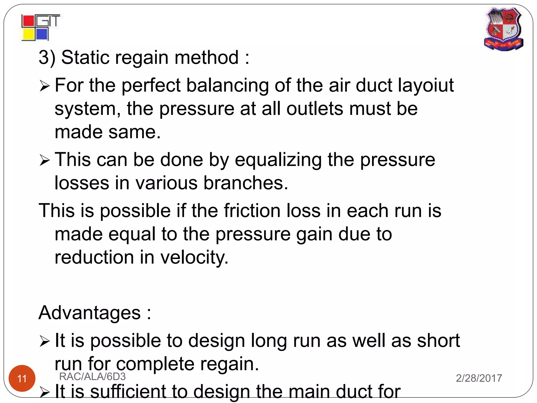 PRESENTATION ON DUCT DESIGN | PPTX