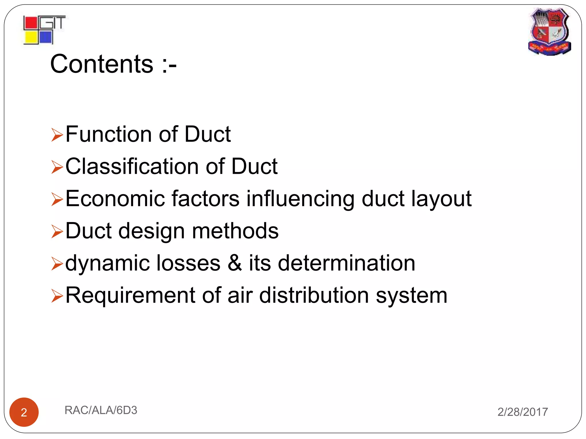 PRESENTATION ON DUCT DESIGN | PPTX