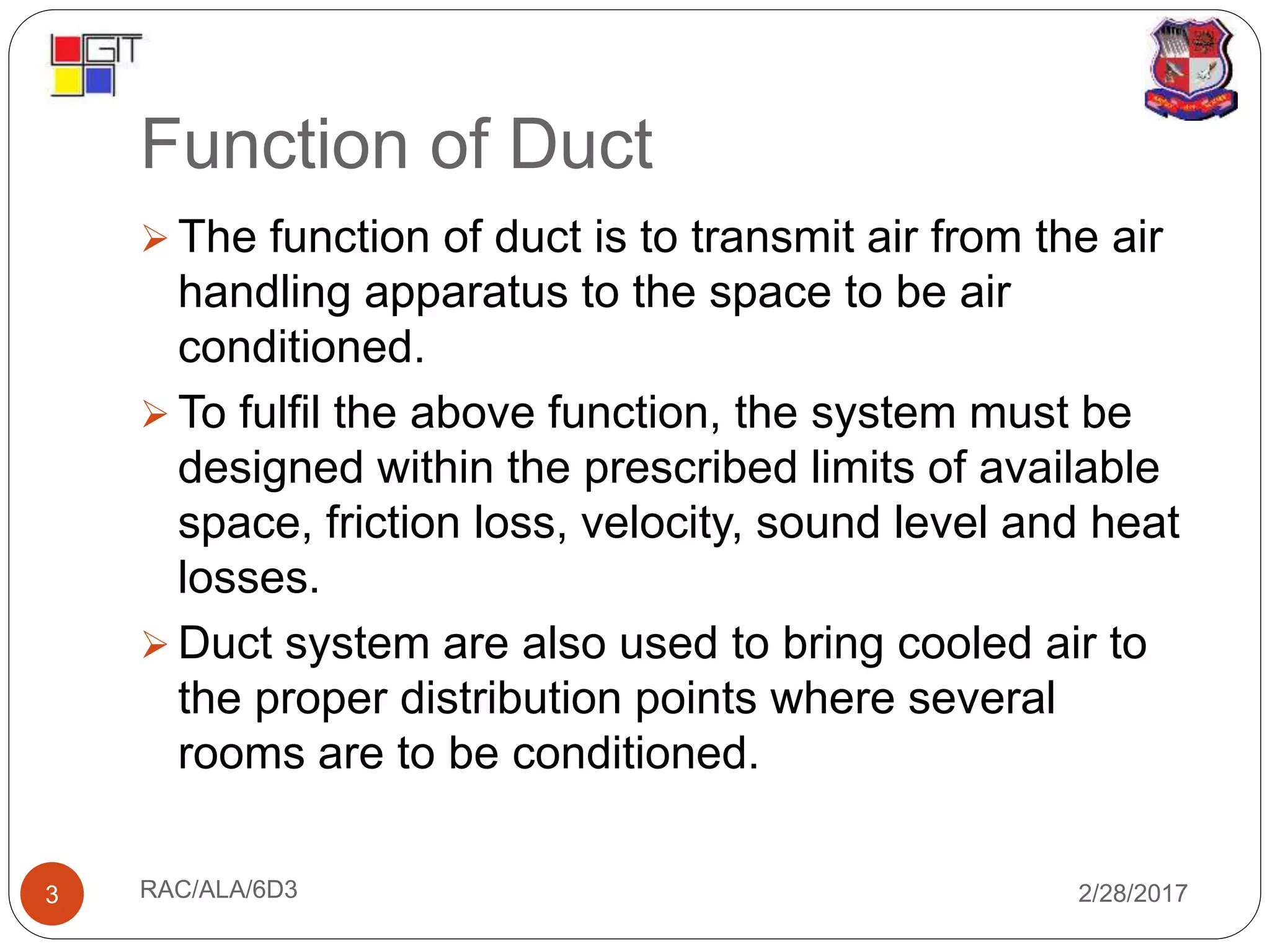 PRESENTATION ON DUCT DESIGN | PPTX