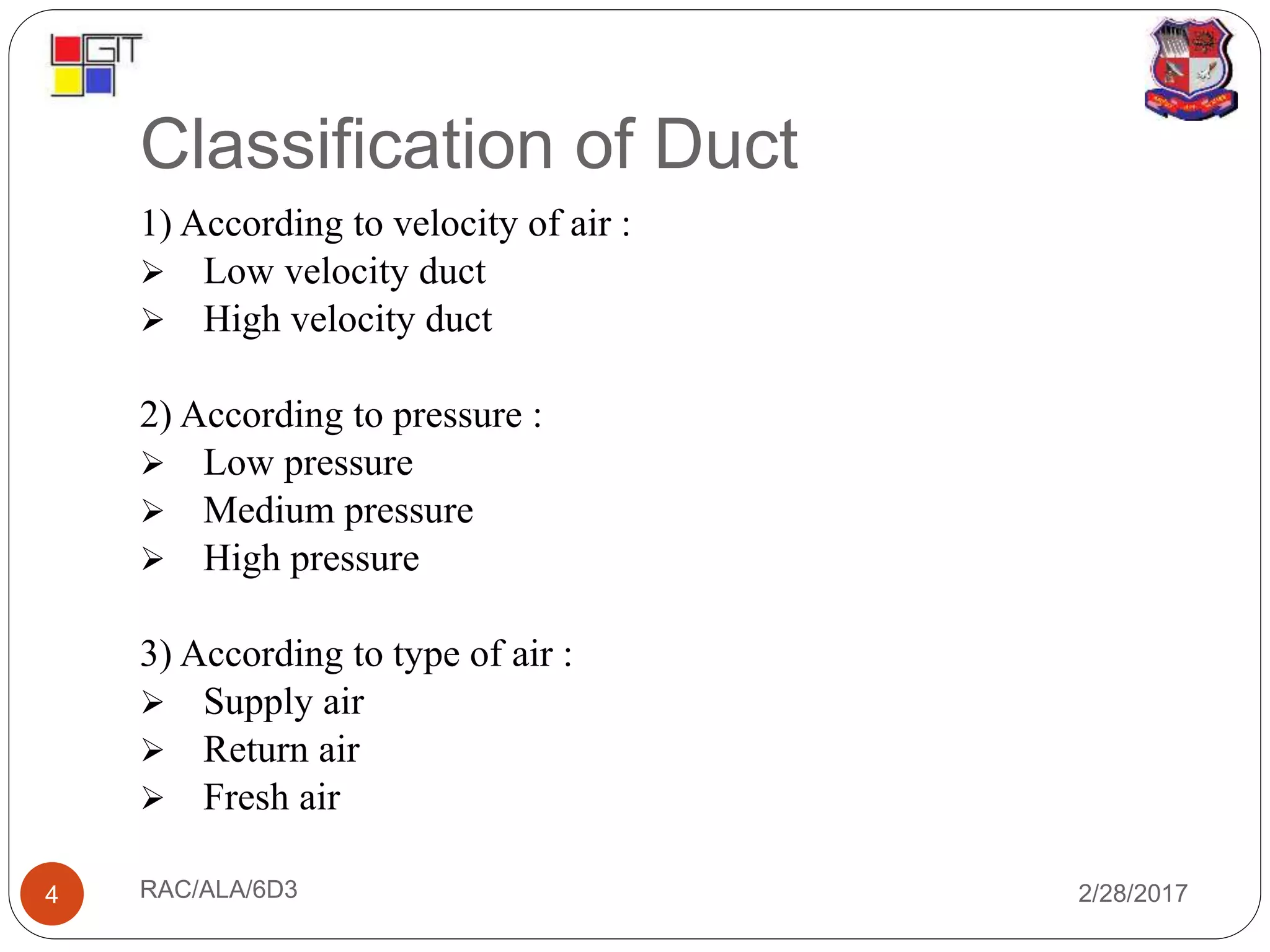 PRESENTATION ON DUCT DESIGN | PPTX
