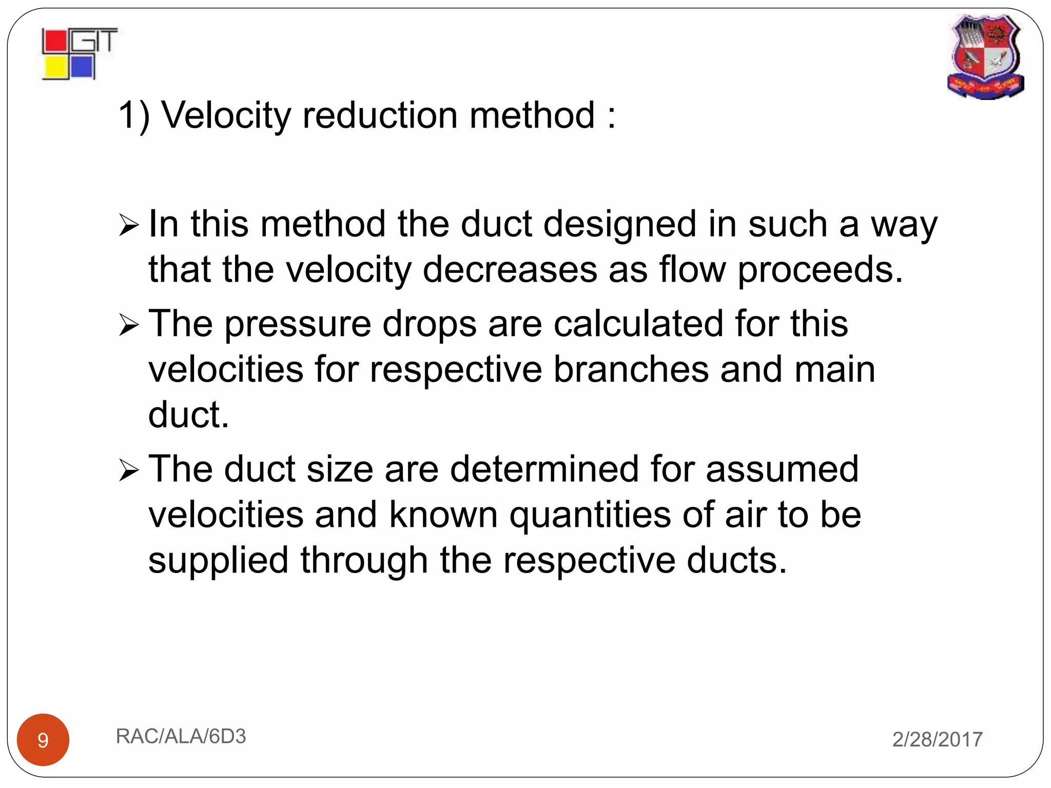 PRESENTATION ON DUCT DESIGN | PPTX