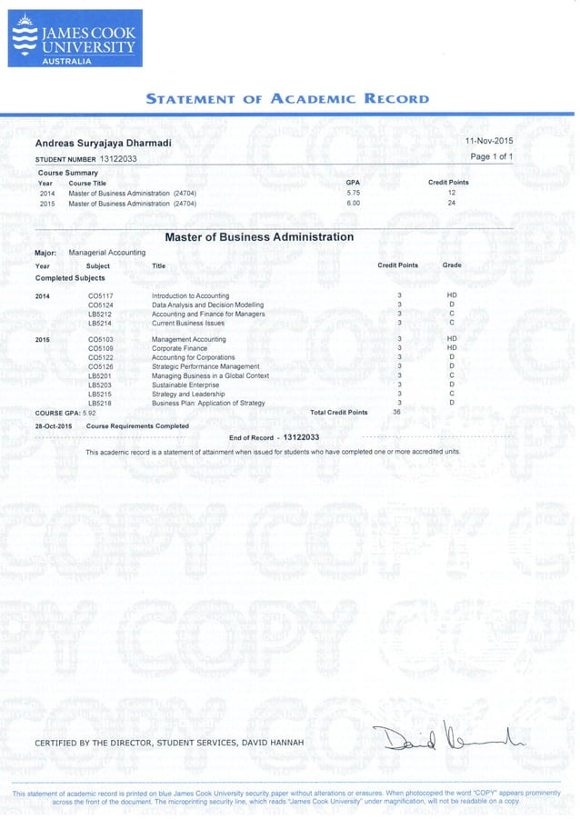 JCU Transcript - Andreas | PDF