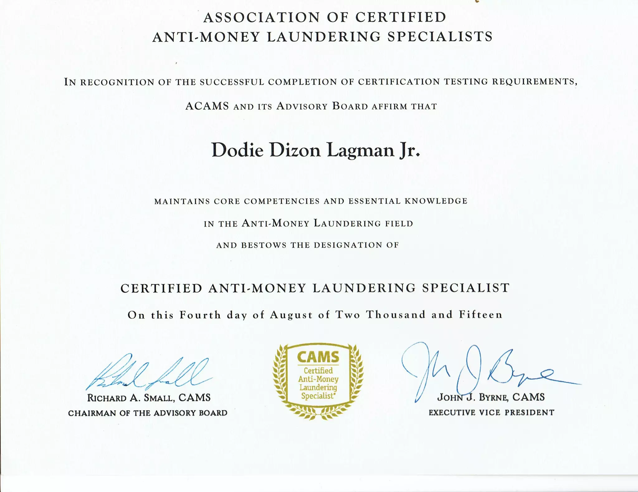 ACAMS Certificate | PDF