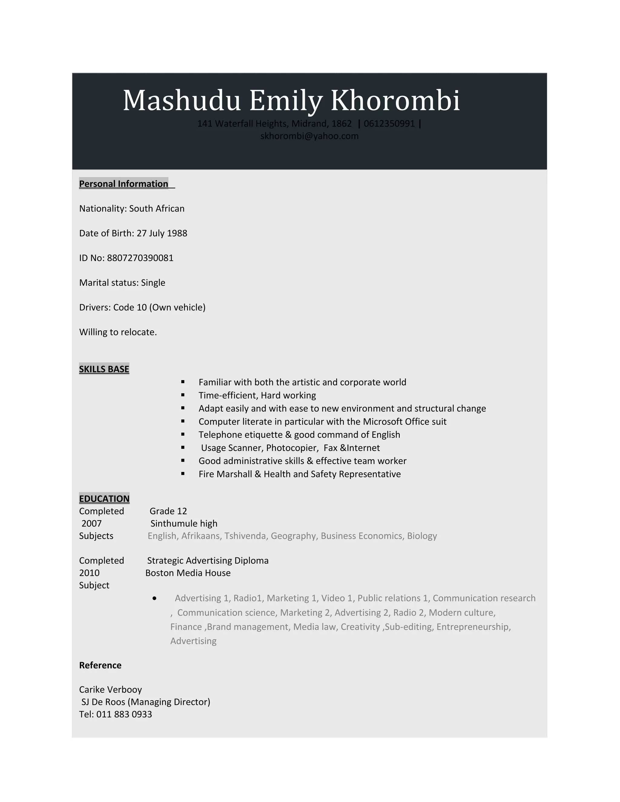 CV of Mashudu Khorombi | DOC