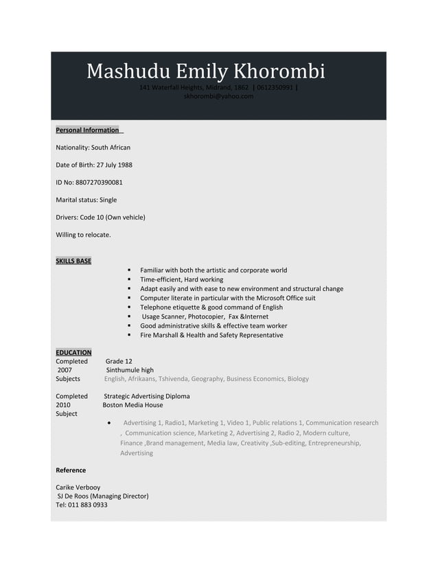 CV of Mashudu Khorombi | DOC | Business Administration | Business
