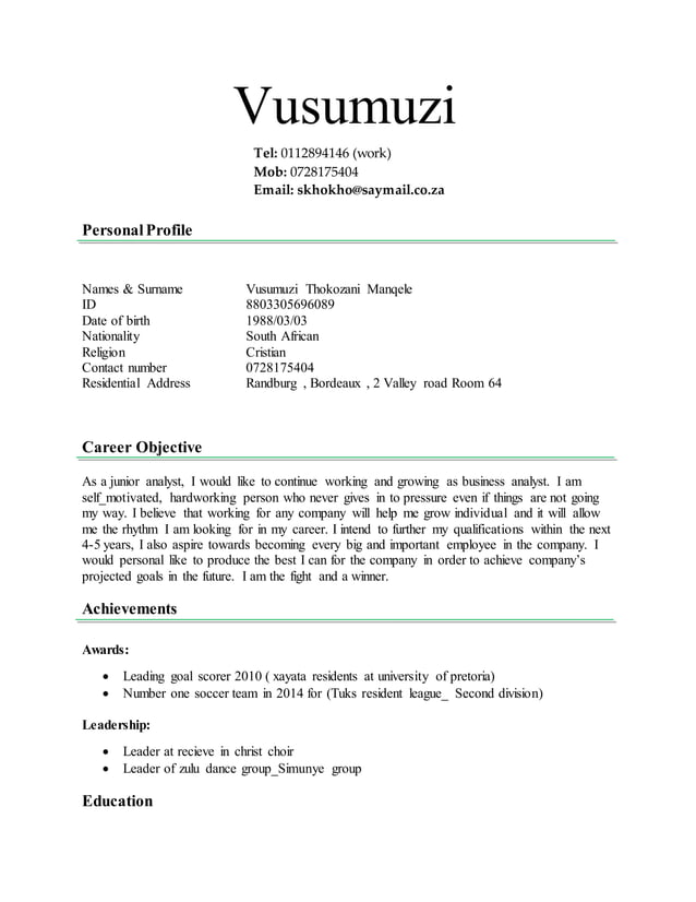 Standard-CV vusumuzi | DOCX